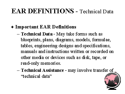 EAR DEFINITIONS - Technical Data
